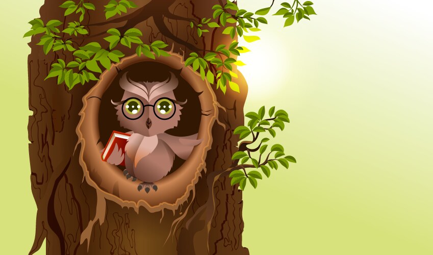 Wise owl reading book Royalty Free Vector Image