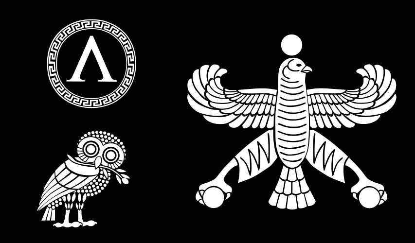 Athens and sparta flags vs persian empire flag Vector Image