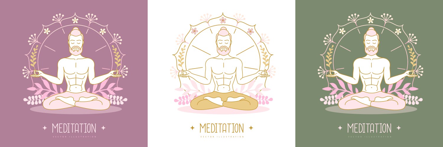 Handsome man meditation in lotus position Vector Image