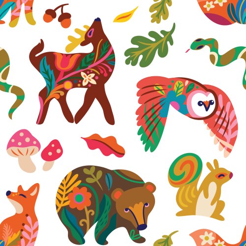 Forest animals in folk style Royalty Free Vector Image