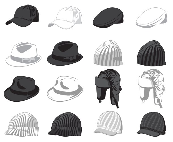 Set of baseball caps front back and side view Vector Image