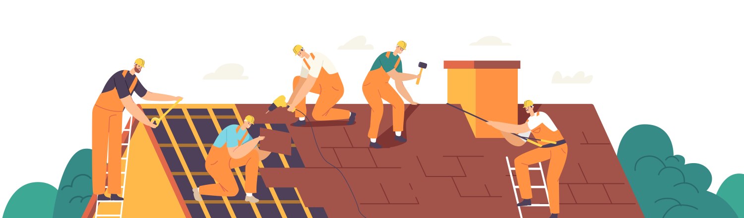 Roof construction workers characters conduct Vector Image