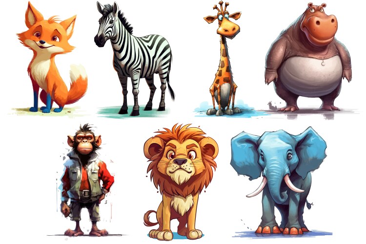 Safari animal set giraffe elephant hippo lion Vector Image