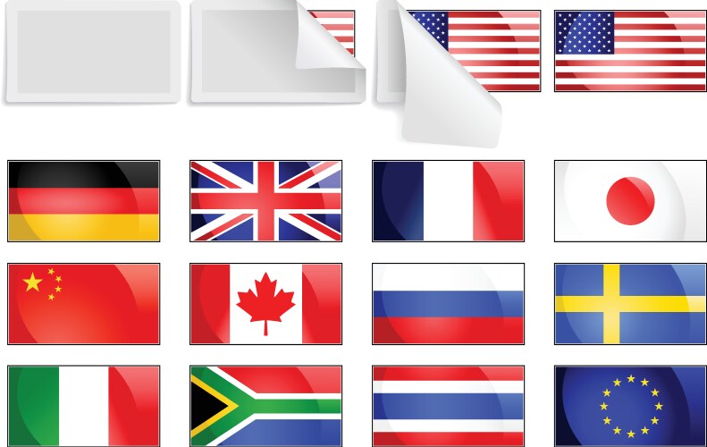 Three international flags icons Royalty Free Vector Image