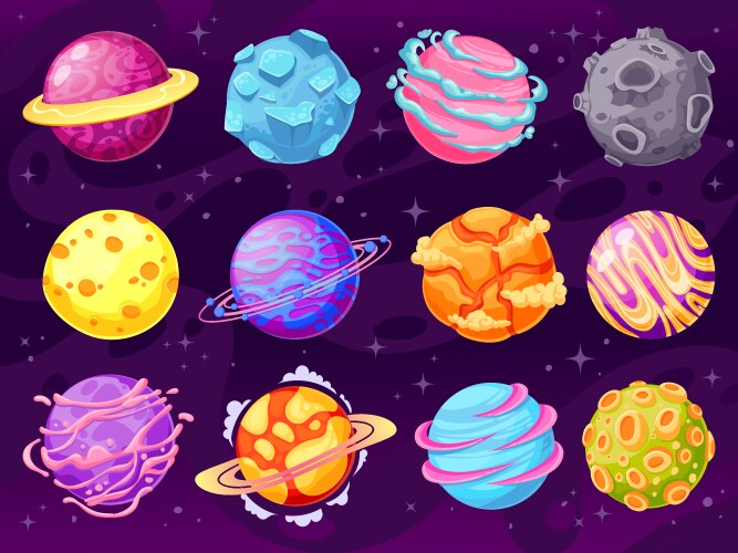 Cartoon planets with faces solar system planet Vector Image