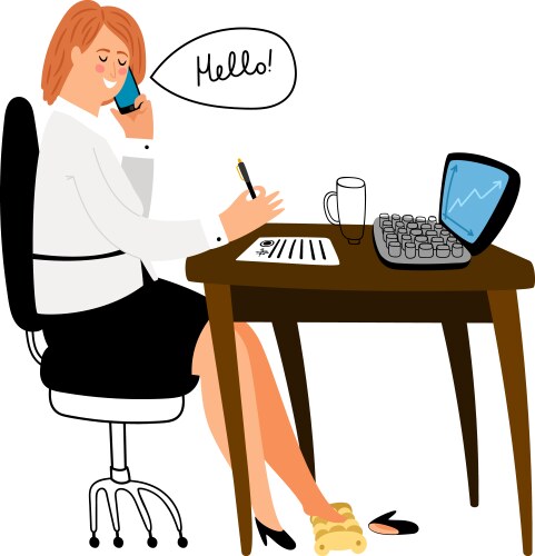 Cartoon secretary girl multy task Royalty Free Vector Image