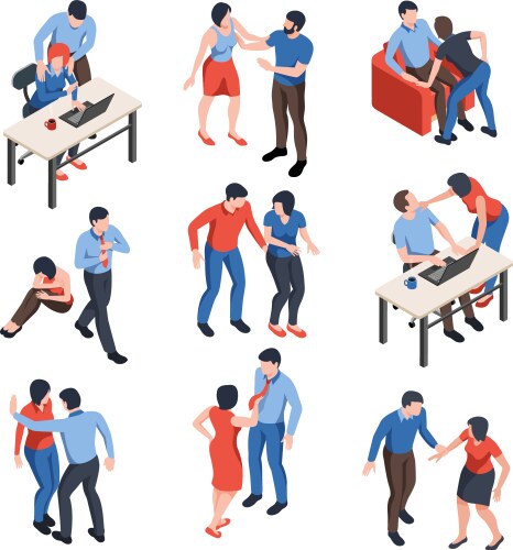 Workplace Harassment Isometric Set Royalty Free Vector Image
