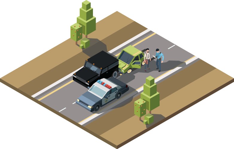 Accident on city road polices car and disasters Vector Image
