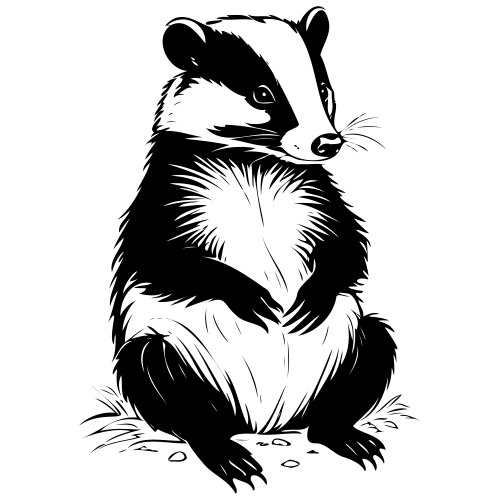 Sketches badger monochrome outline drawing Vector Image
