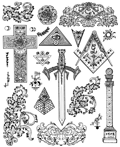 Sketch set of esoteric symbols and occult Vector Image