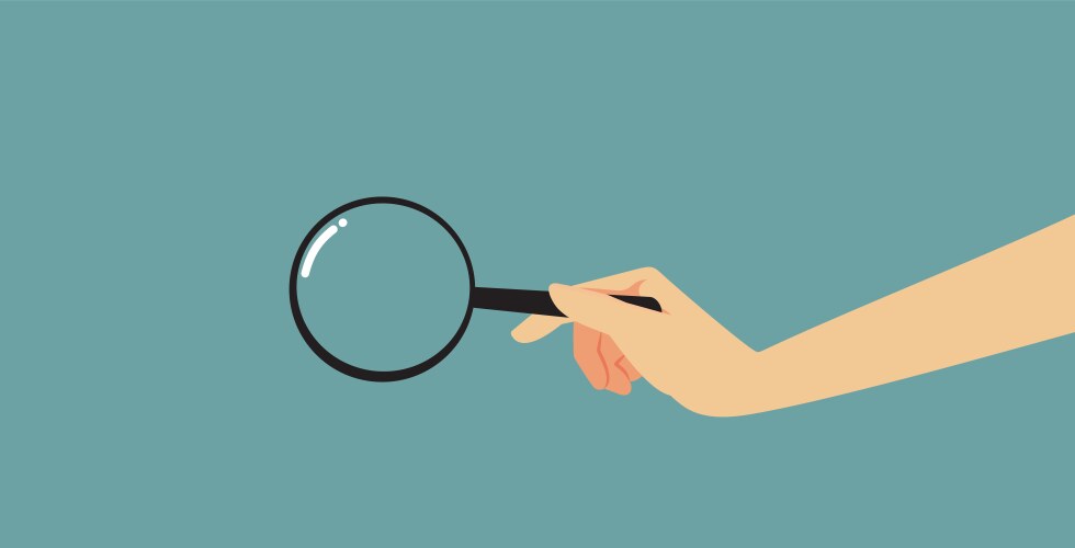 Hand holding magnifying glass Royalty Free Vector Image