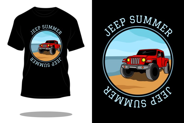 Jeep summer retro design landscape Royalty Free Vector Image