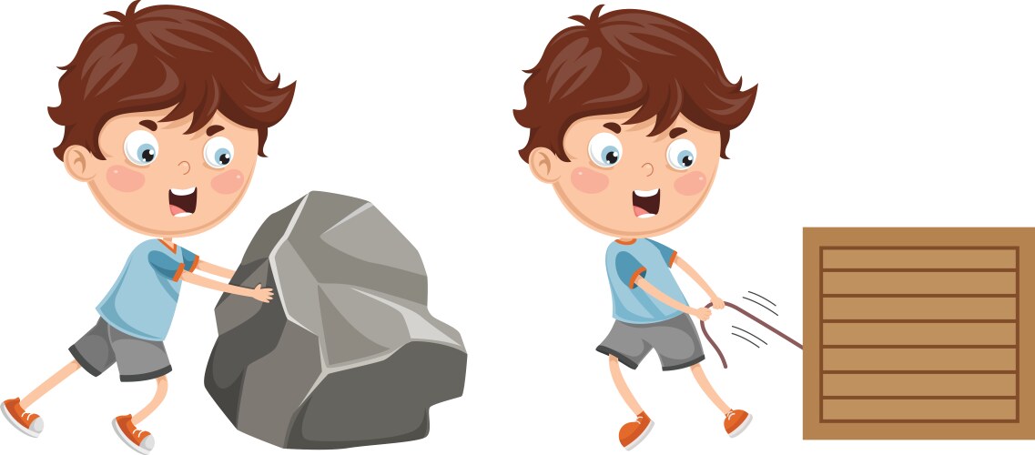 Kid pushing and pulling Royalty Free Vector Image
