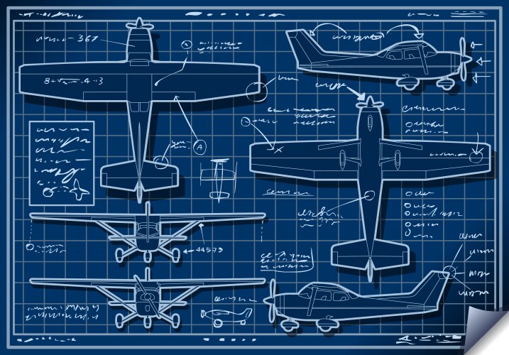 Aircraft in outline style blueprint plane Vector Image