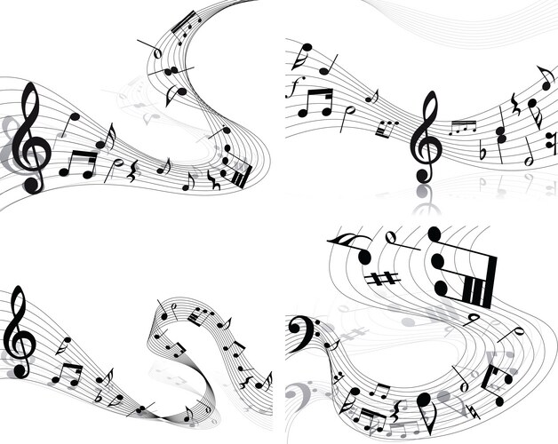 Abstract music staves with notes Royalty Free Vector Image