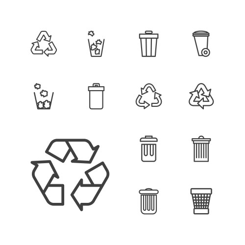 Recycling and various waste icons Royalty Free Vector Image