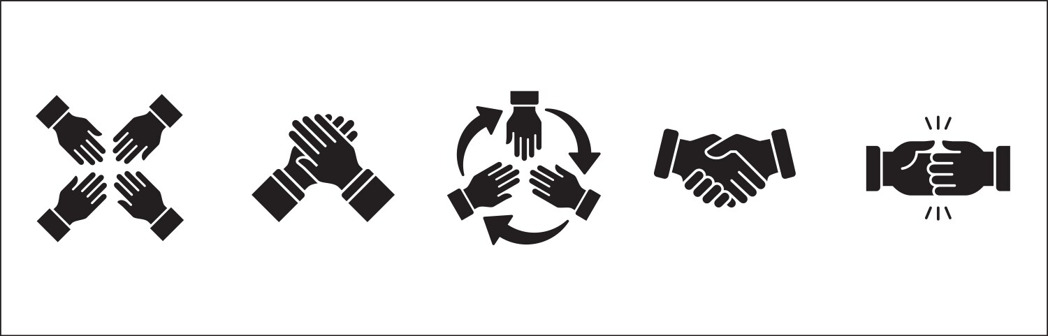 Teamwork icon cooperation hands set Royalty Free Vector