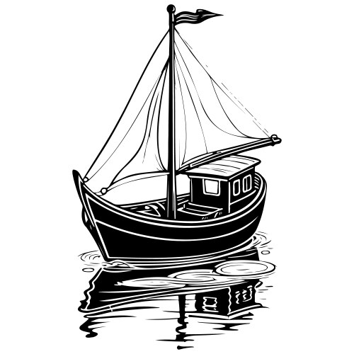 Engrave cartoon sail boat drawing outline Vector Image