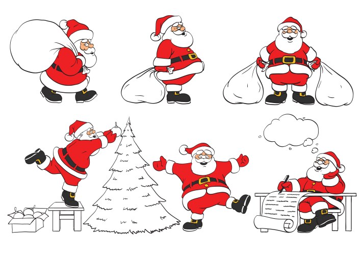 Cute little santa claus christmas set 3 Royalty Free Vector
