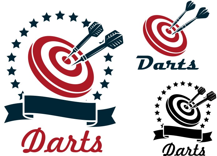 Darts emblems with arrows on shields Royalty Free Vector