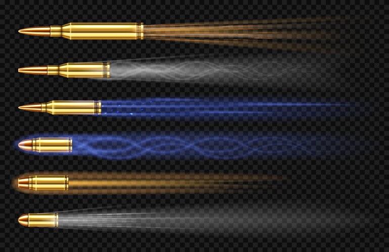 Flying bullet traces realistic pistol projectiles Vector Image