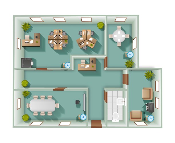 Office interior elements top view set Royalty Free Vector
