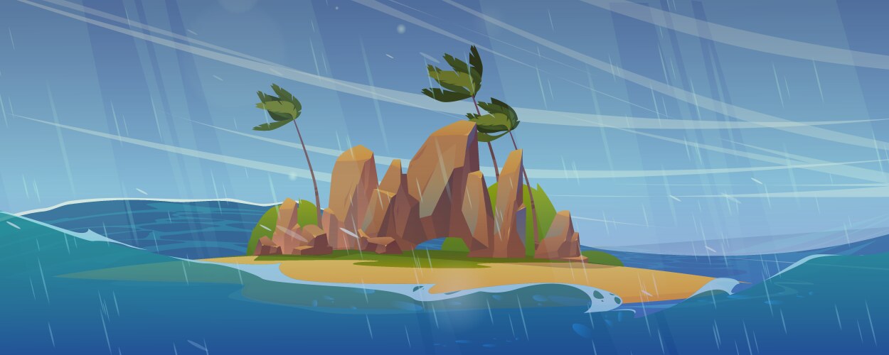 Cartoon stormy seascape rainfall and lightning Vector Image