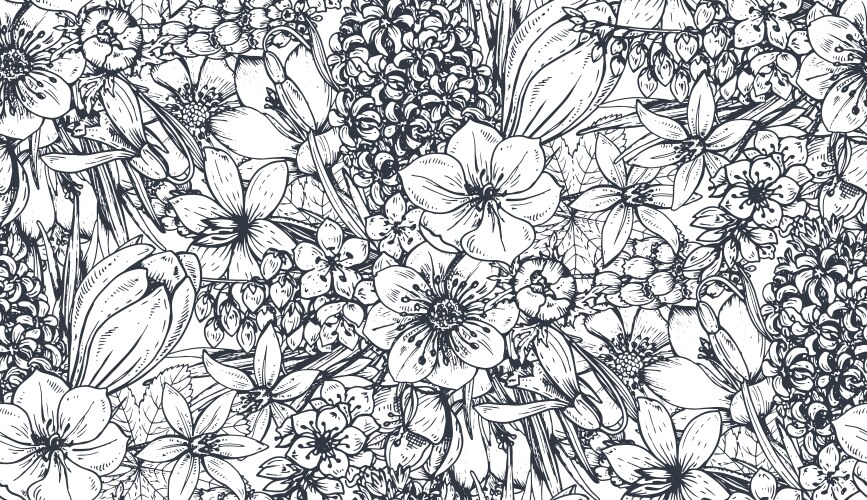 Spring pattern with handdrawn flowers Royalty Free Vector