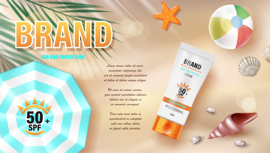 Sunscreen ads template sun protection sunblock Vector Image
