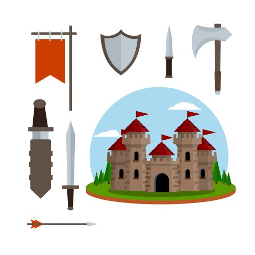 8-bit Medieval Knight Castle Game Assets Vector Image