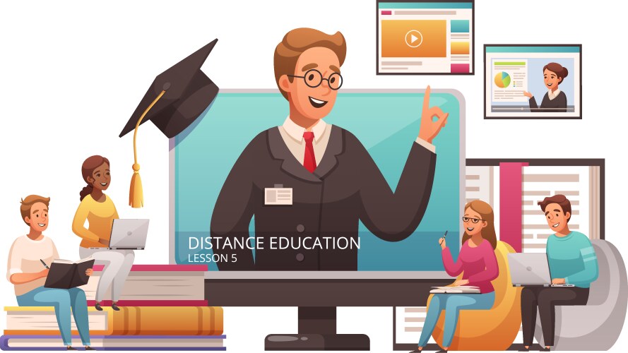 Cartoon online education Royalty Free Vector Image