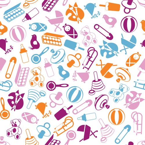 Seamless pattern with icons for baby girl Vector Image