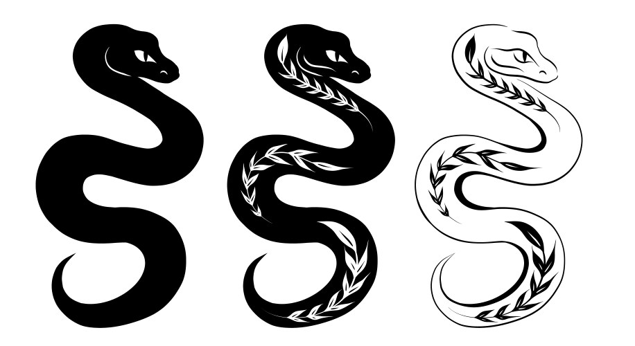 Monochrome tangled snake set collection Royalty Free Vector