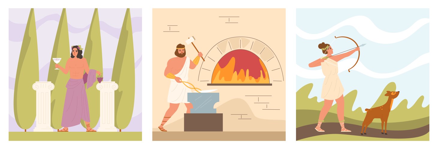 Greece mythology cartoon set Royalty Free Vector Image Greece mythology cartoon set Royalty Free Vector Image