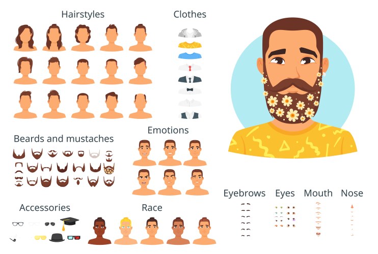 Male face constructor man character avatar kit Vector Image