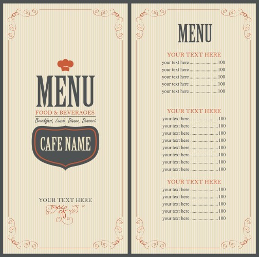 Vintage frame restaurant menu design Royalty Free Vector