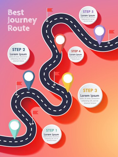 Winding road map for journey location pins Vector Image