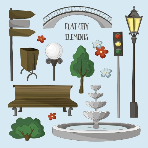 City street objects traffic light bench barrier Vector Image