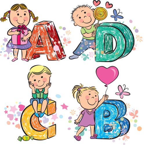 Cartoon kids with abc letters Royalty Free Vector Image