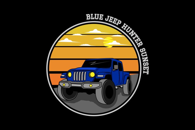 Jeep retro design landscape Royalty Free Vector Image
