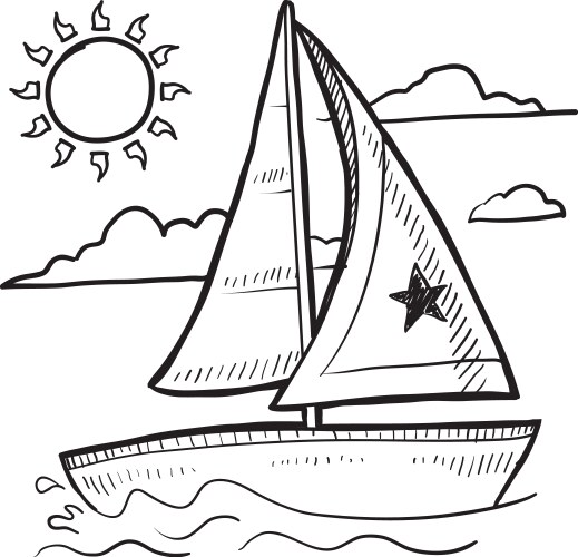 Cute sailboat vehicles cartoon coloring page Vector Image