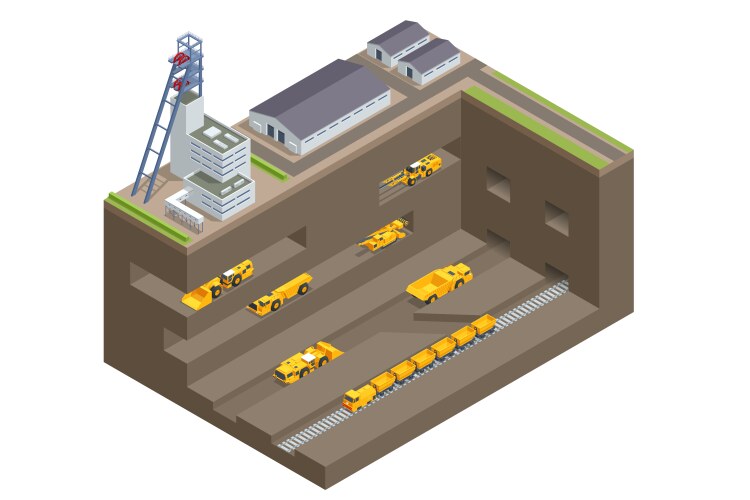 Isometric tunneling drilling rigs self-propelled Vector Image
