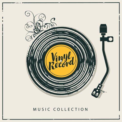 Music poster with vinyl record and player Vector Image