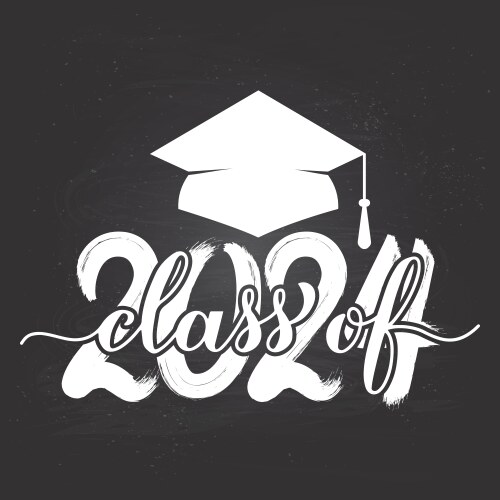 Class of 2024 lettering with graduation hat Vector Image