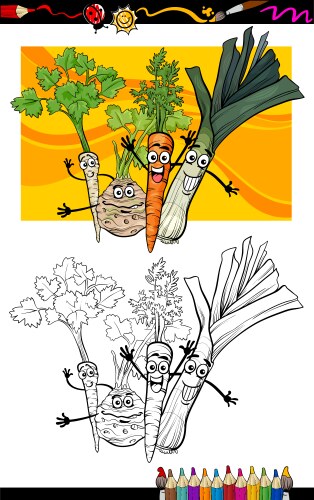 Cartoon vegetables set for coloring book Vector Image