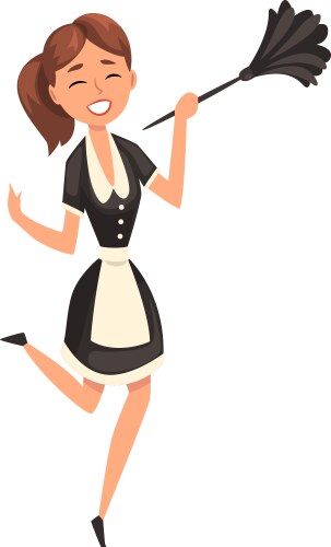 Smiling maid stack of clean laundry housemaid Vector Image