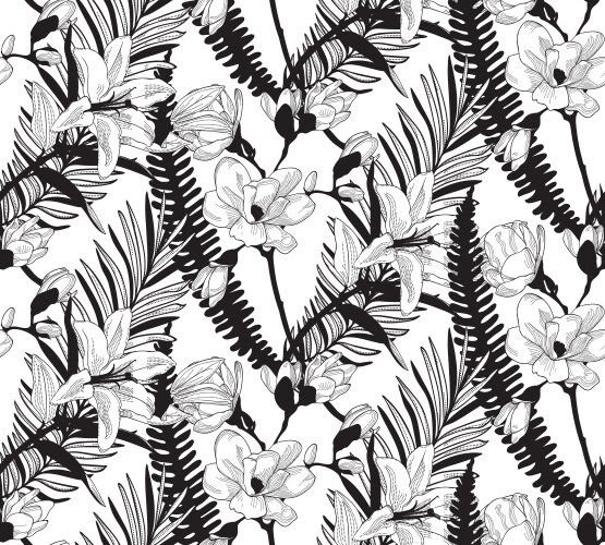 Floral seamless etching pattern flower background Vector Image