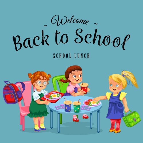 Schoolchildren having lunch Royalty Free Vector Image