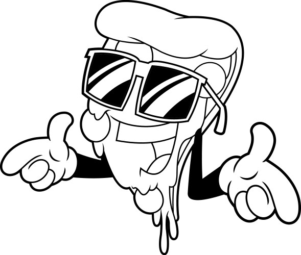 Outlined winking pizza slice cartoon character Vector Image