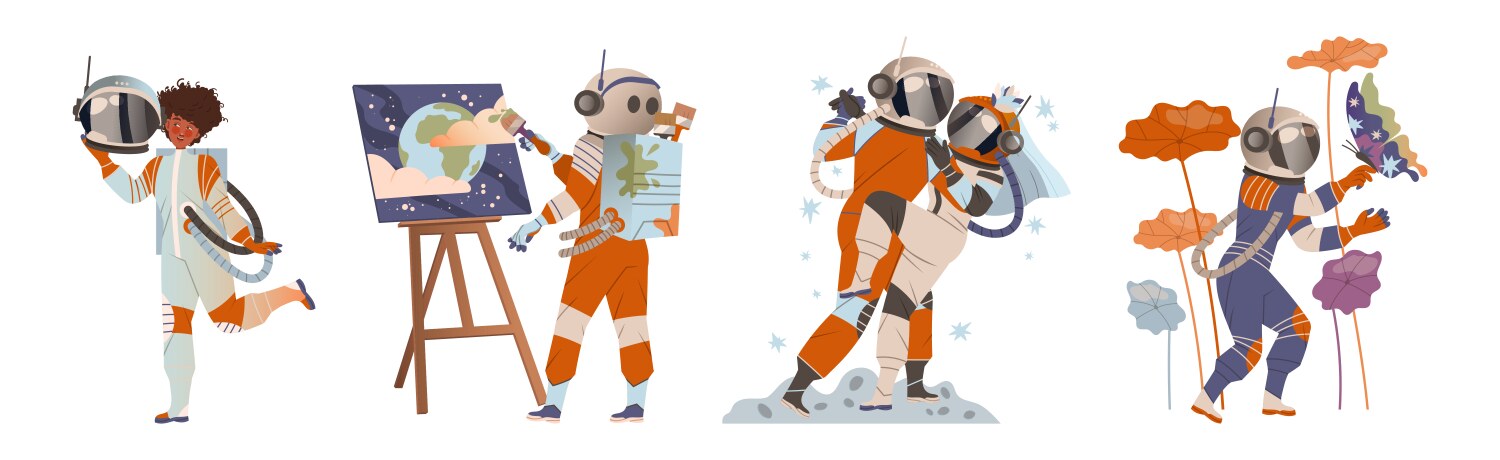 Man and woman astronaut character in outer space Vector Image